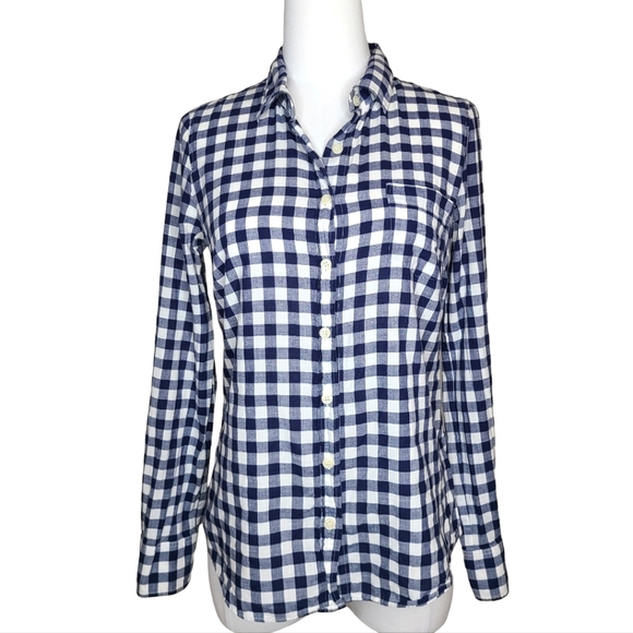 J. Crew Factory | Tops | J Crew Factory Perfect Shirt Classicfit In Crinkle Gingham White Navy ...